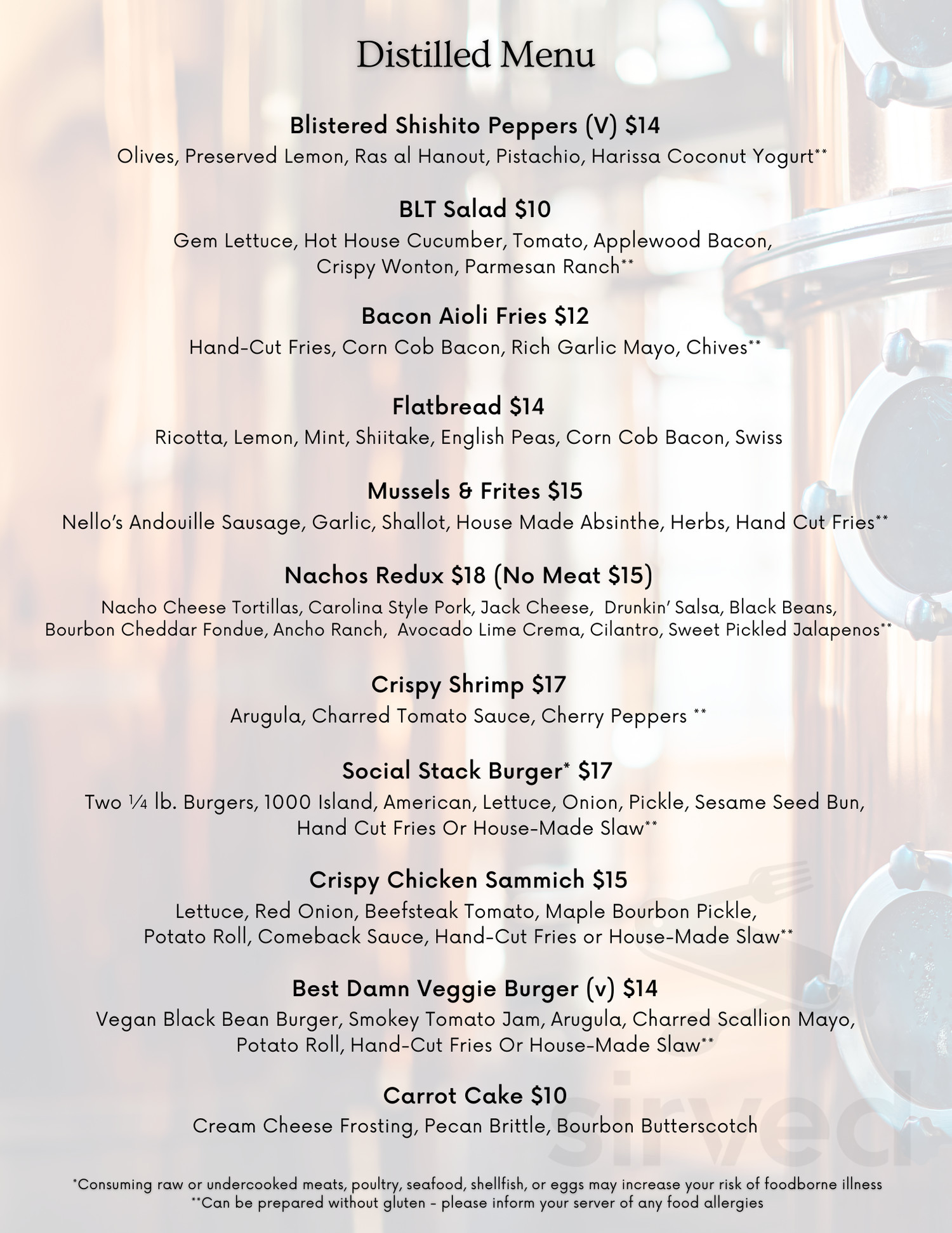 Menu for Social Still Distillery in Bethlehem, PA | Sirved