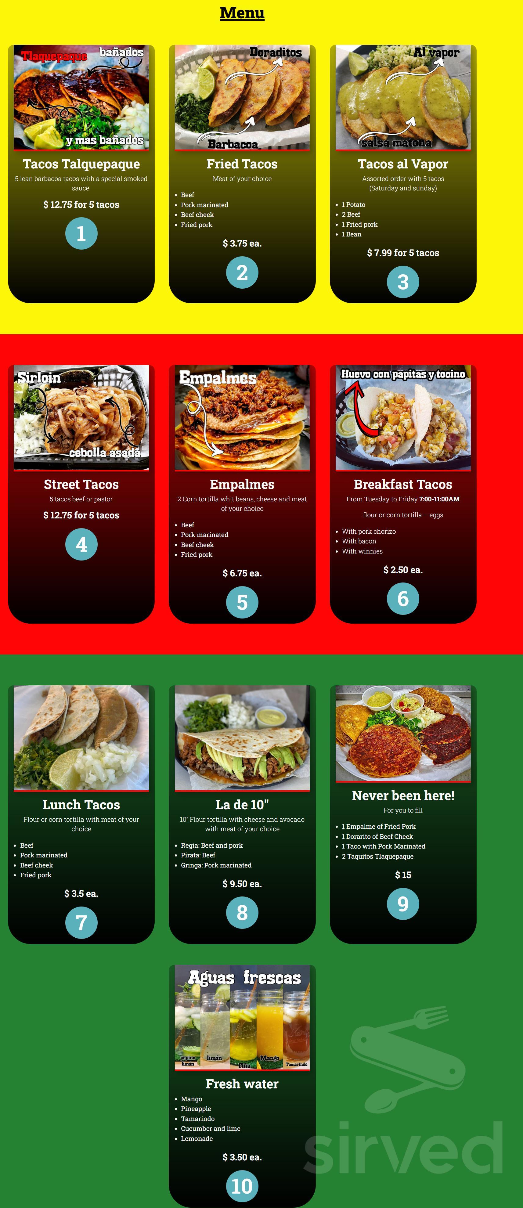 Taqueria Los Regios menu in Austin, Texas, USA