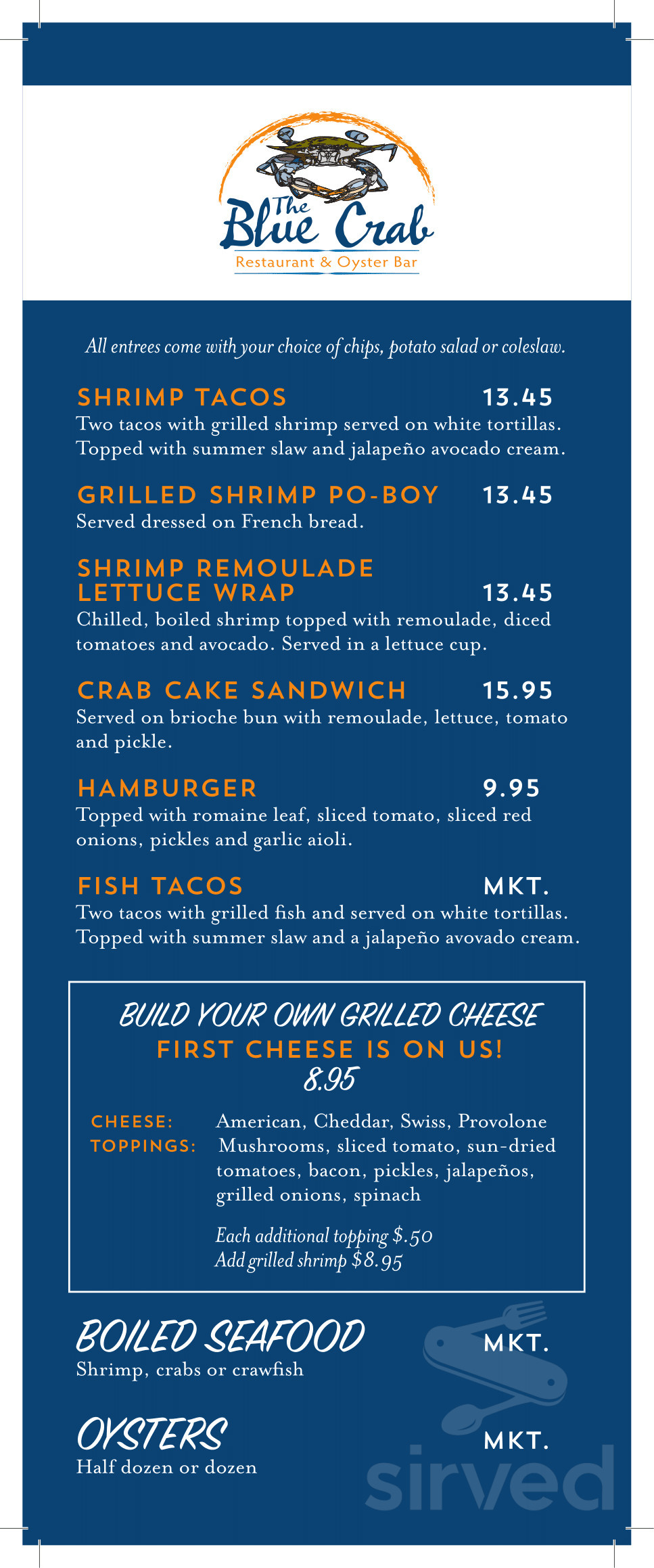 Menu for The Blue Crab Restaurant New Orleans in New Orleans, LA | Sirved