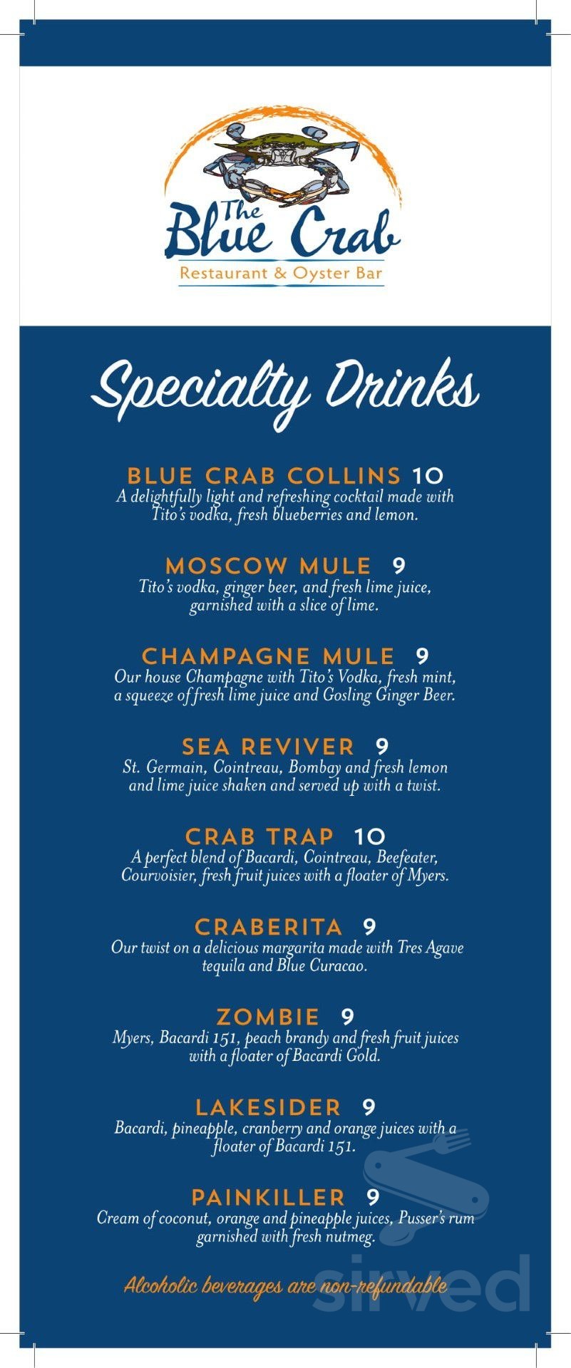 Menu for The Blue Crab Restaurant New Orleans in New Orleans, LA | Sirved