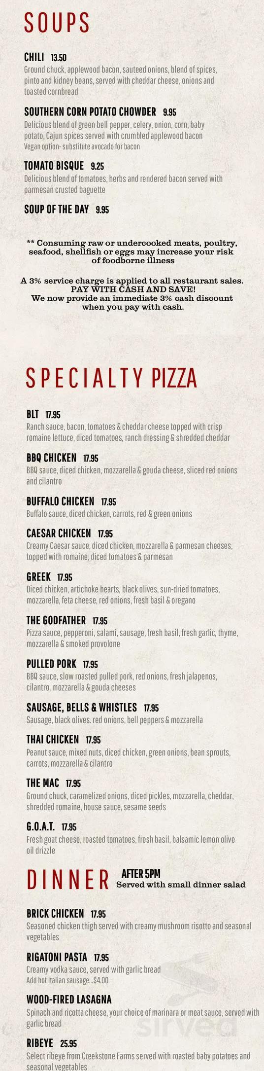 The Red Barn menu in Santa Ysabel, California, USA