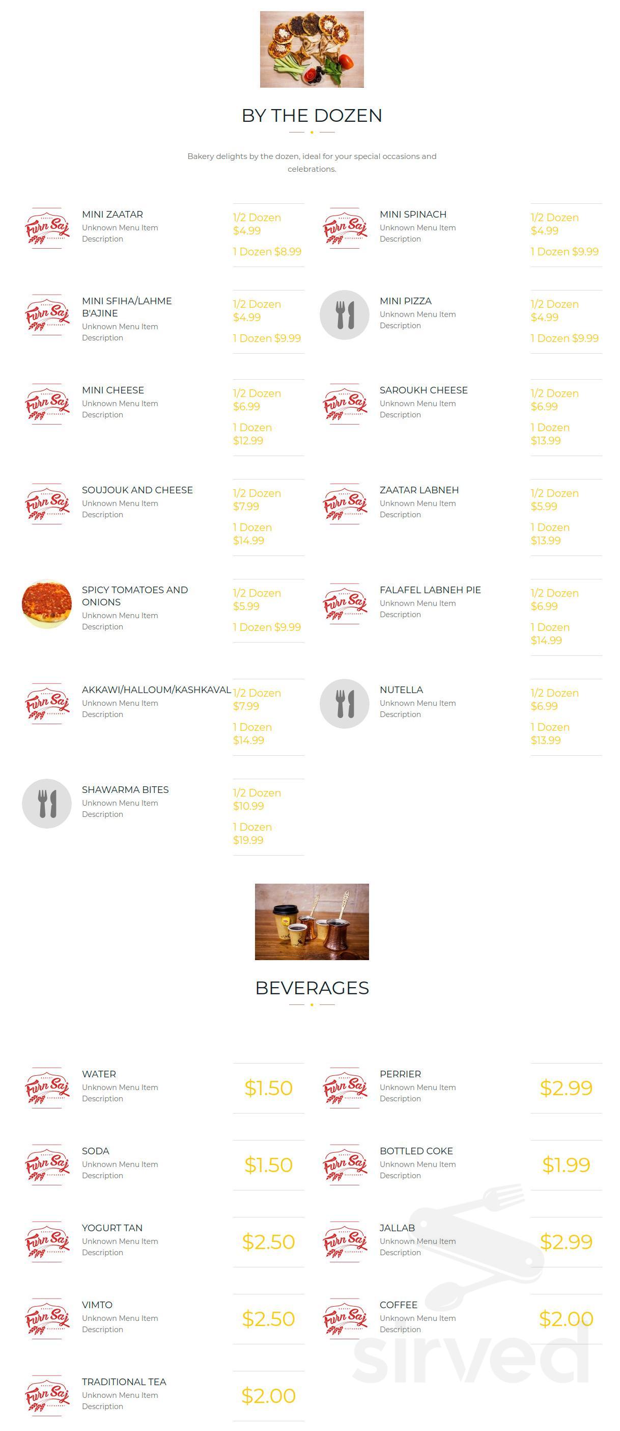 Furn Saj Restaurant & Bakery menu in Glendora, California, USA