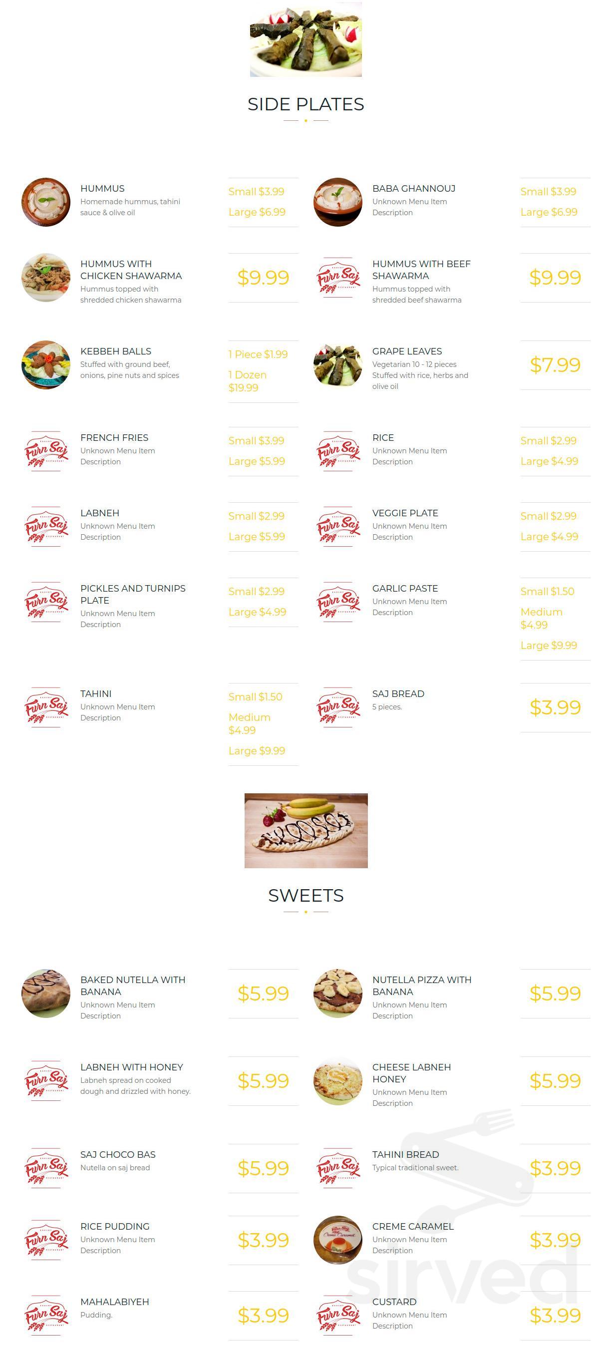 Furn Saj Restaurant & Bakery menu in Glendora, California, USA