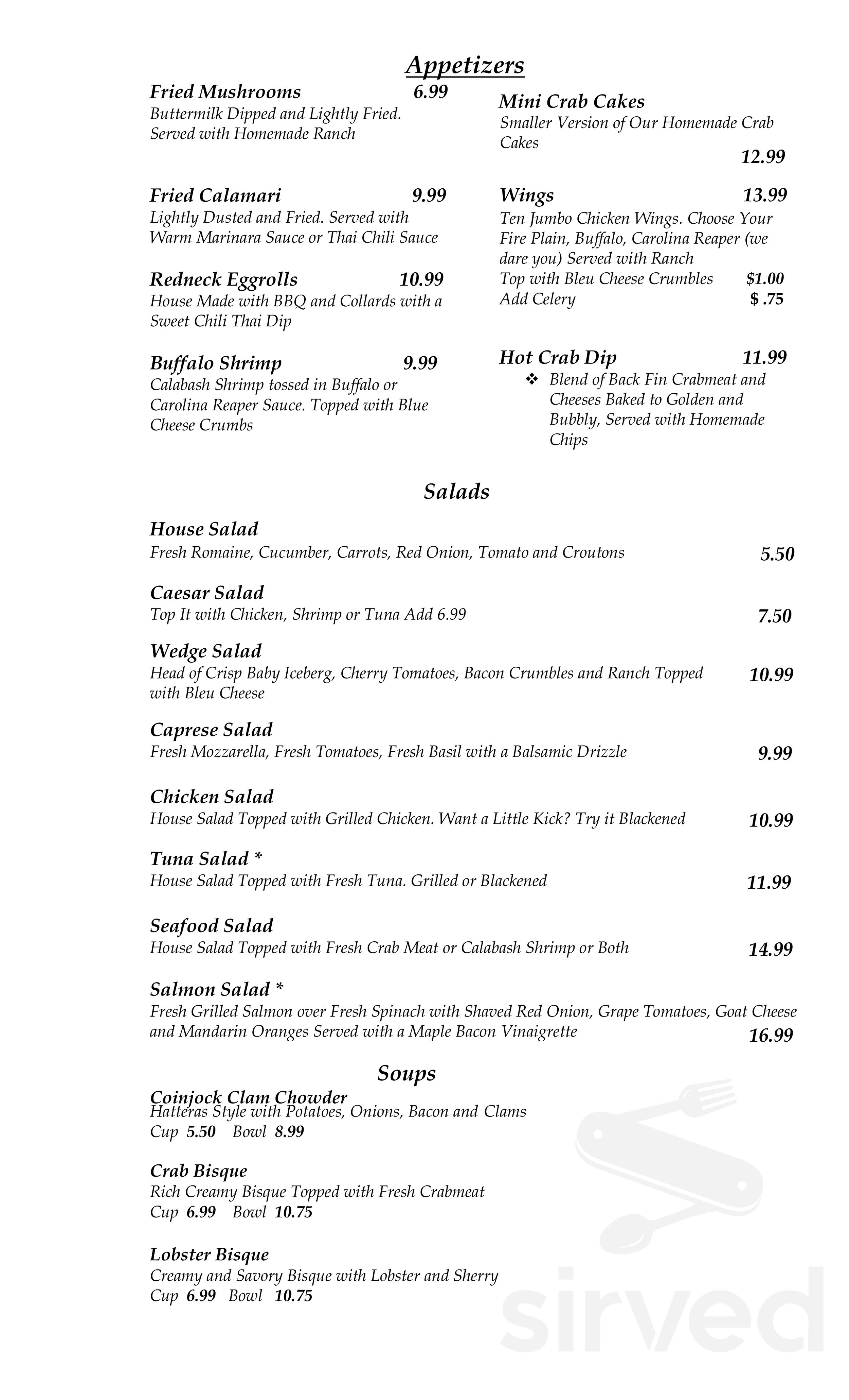 Coinjock Marina Restaurant menus in Coinjock, North Carolina, United States