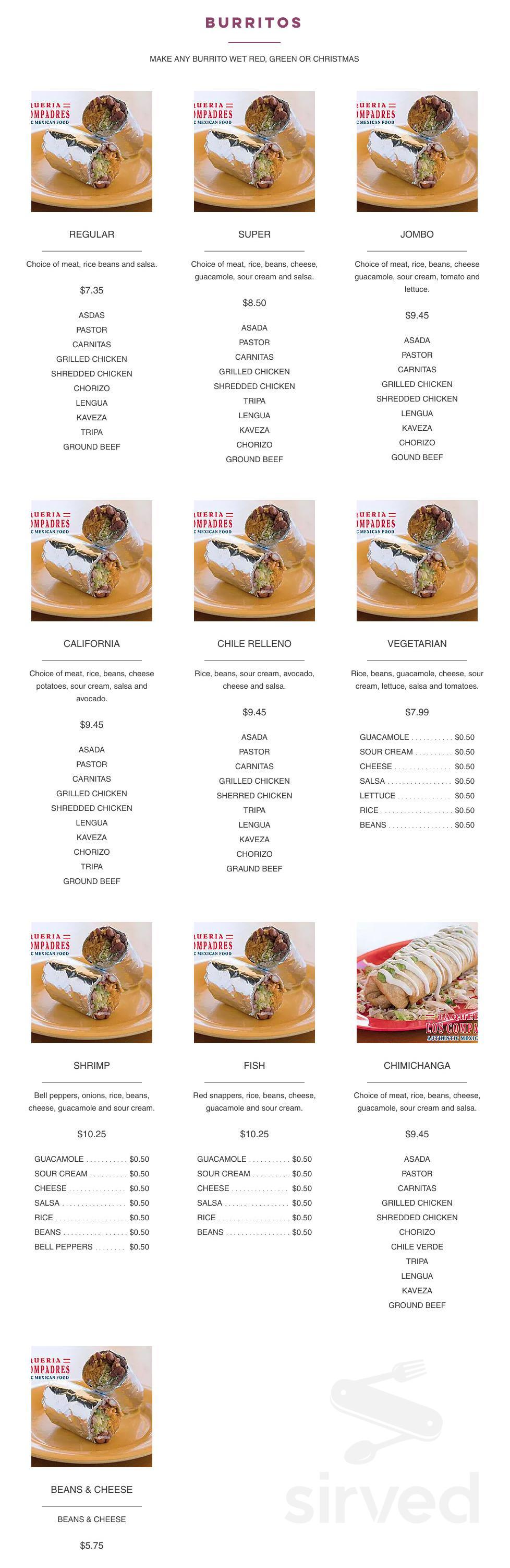 Menu - Sacramento CA's Taqueria Los Compadres III | Sirved