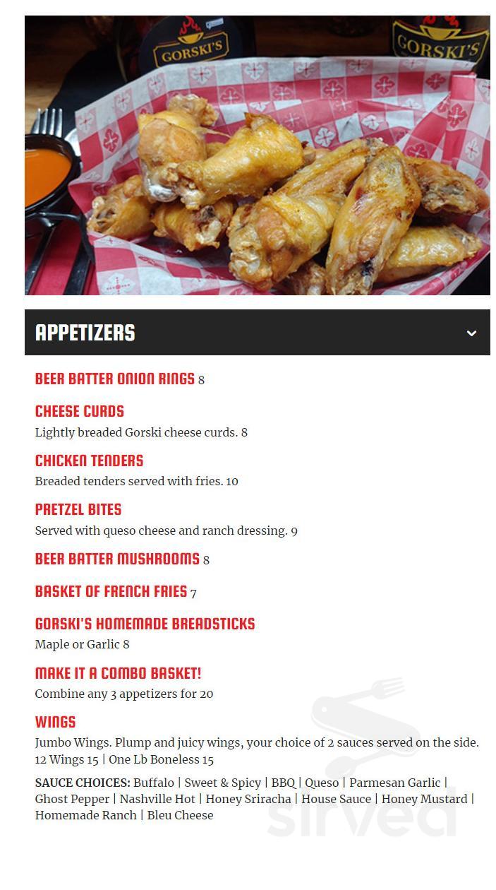 Gorski's menu in Mosinee, Wisconsin, USA