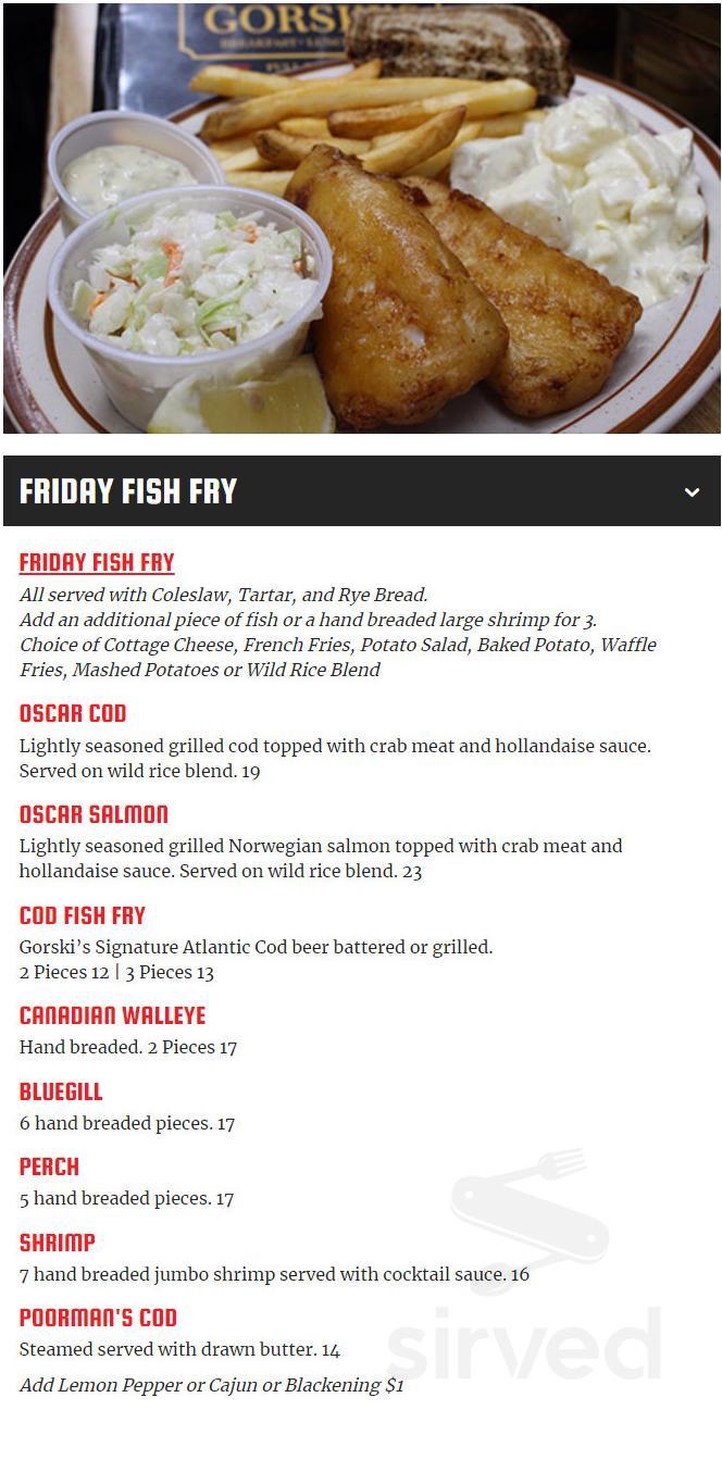 Gorski's menu in Mosinee, Wisconsin, USA