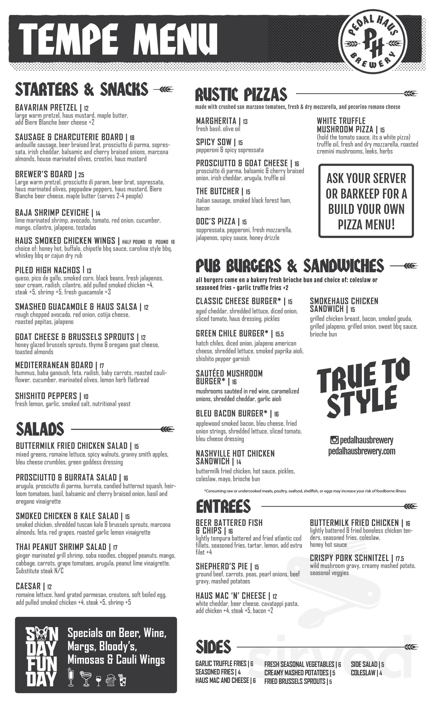 Menu - Tempe AZ's Pedal Haus Brewery | Sirved