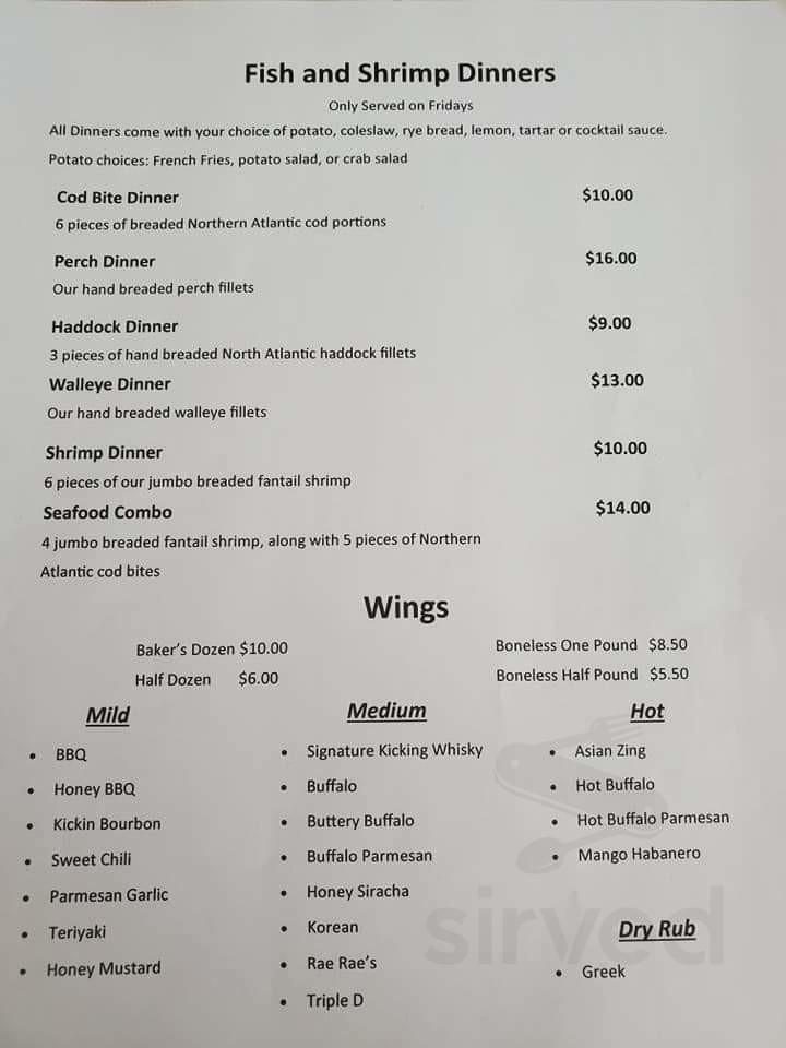 Whisky D's menu in Two Rivers, Wisconsin, USA