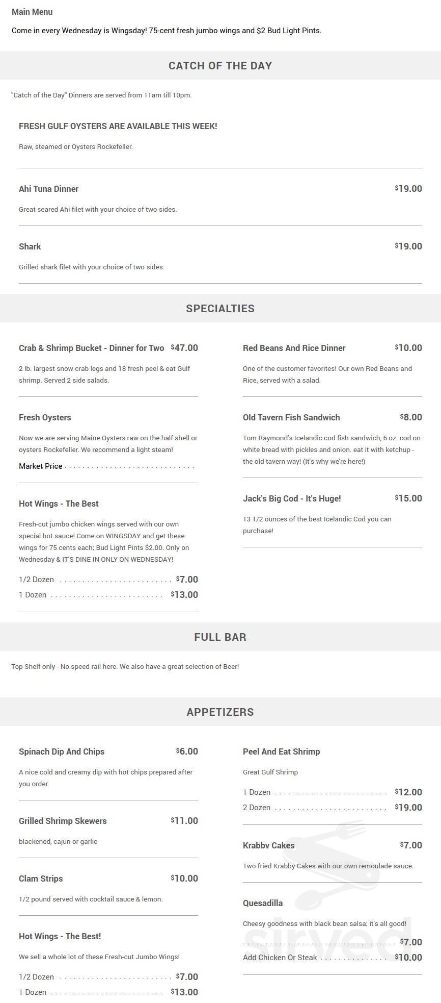 Jack Russell Fish Company menu in Benton, Illinois, USA