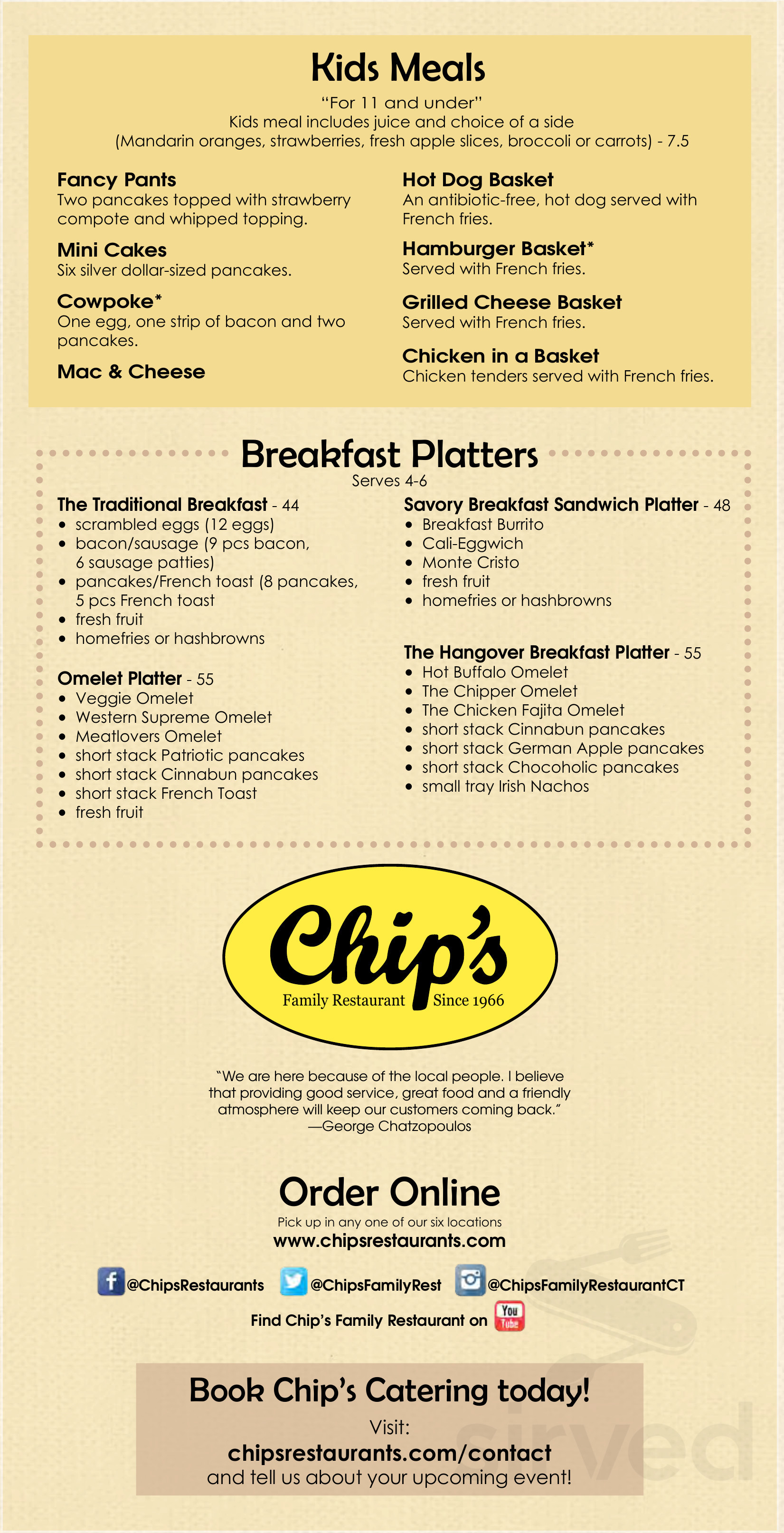Menu - Fairfield CT's Chip's Family Restaurant | Sirved