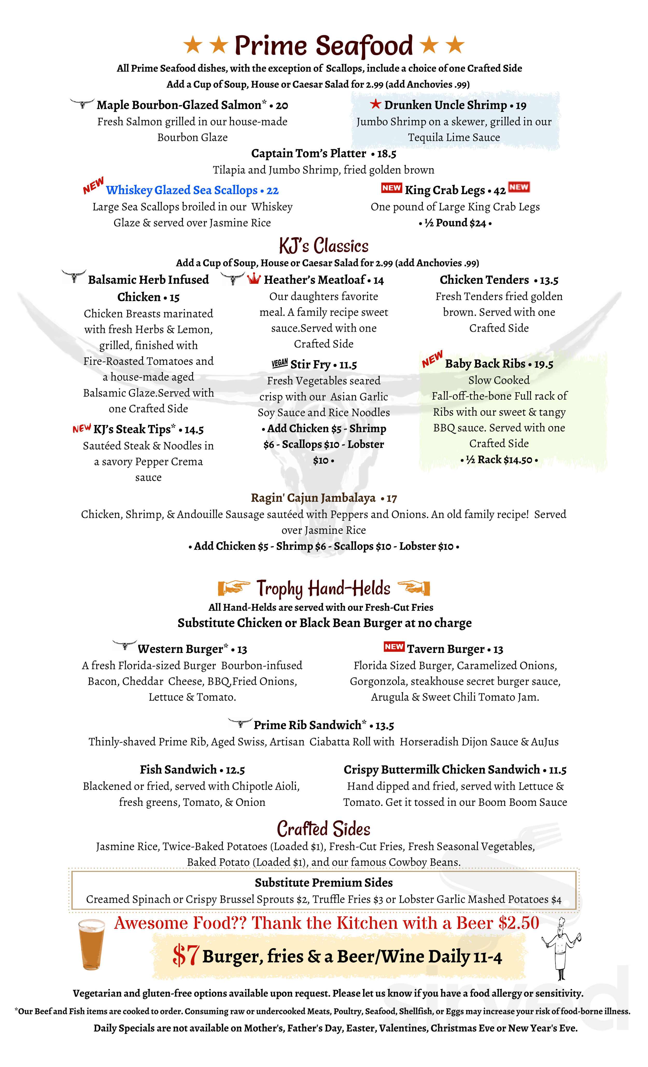 KJ's Steakhouse menu in Fort Myers, Florida, USA