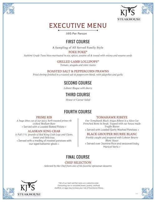 KJ's Steakhouse menu in Fort Myers, Florida, USA