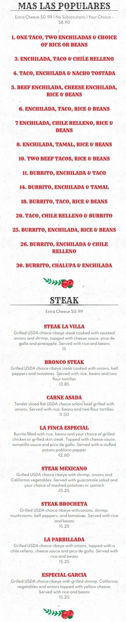 Bronco Mexican Main Street menu in Spartanburg, South Carolina, USA