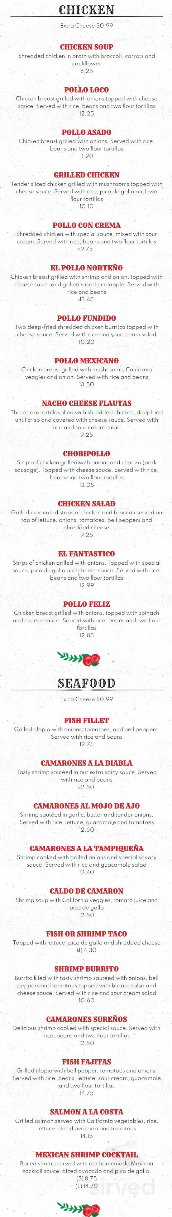 Bronco Mexican Main Street menu in Spartanburg, South Carolina, USA