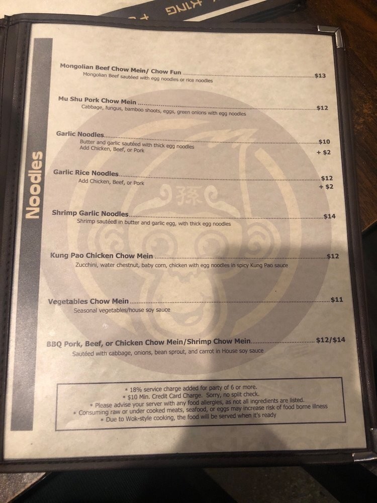 Monkey King Pub & Grub menu in Alameda, California, USA
