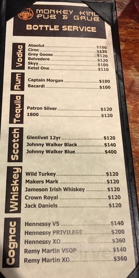 Monkey King Pub & Grub menu in Alameda, California, USA