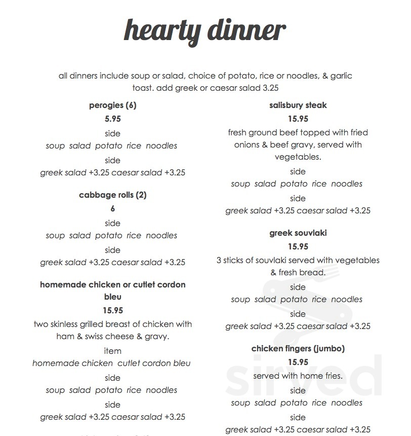 Nicky's Café & Catering menu in Regina, Saskatchewan, Canada