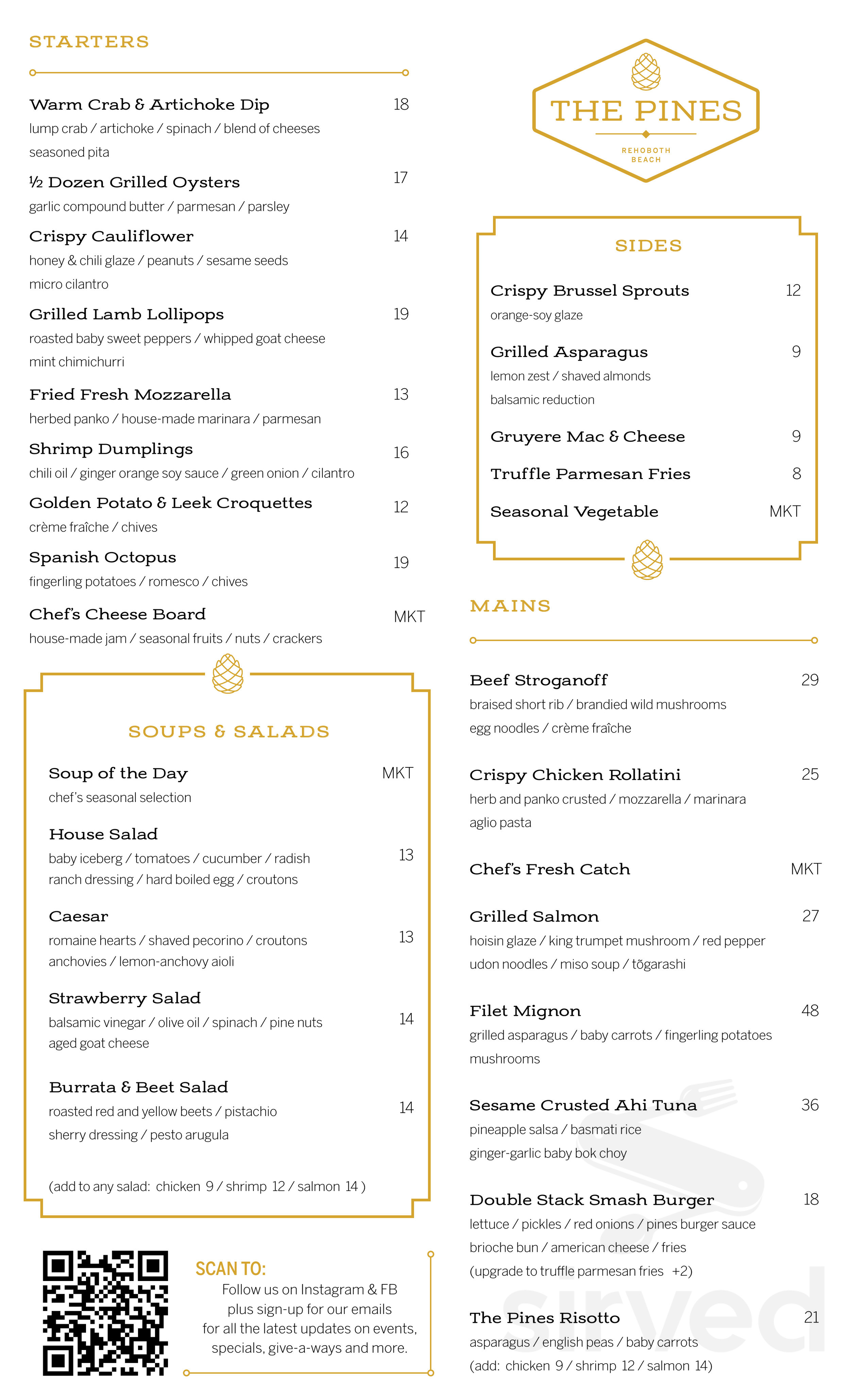 Menu for The Pines Rehoboth Beach in Rehoboth Beach, DE | Sirved