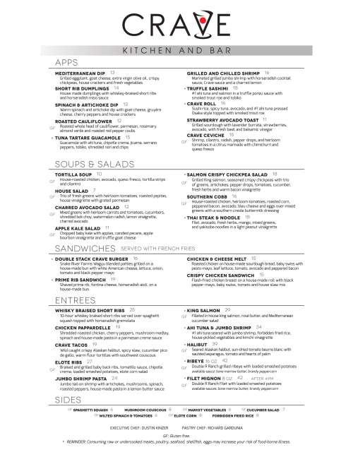 Crave Kitchen & Bar menu in Eagle, Idaho, USA