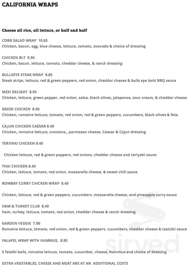 The Green & Grain menu in Winnipeg, Manitoba, Canada