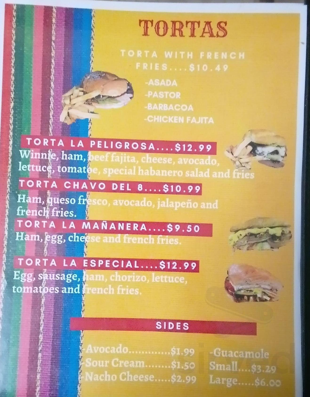 Takeria Sonora menu in Kermit, Texas, USA