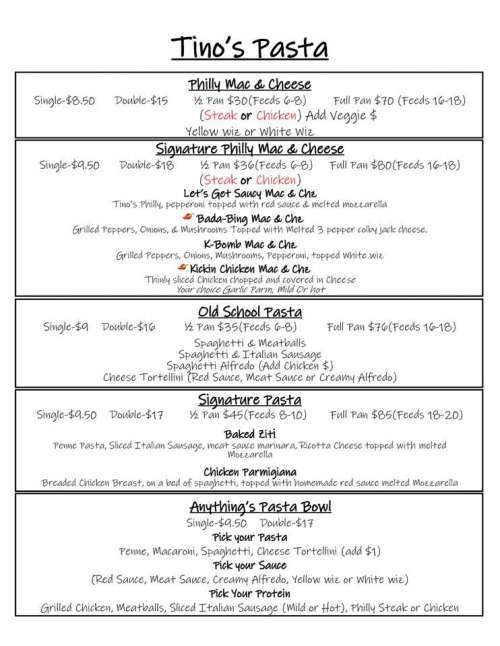 Tino's menu in Norman, Oklahoma, USA