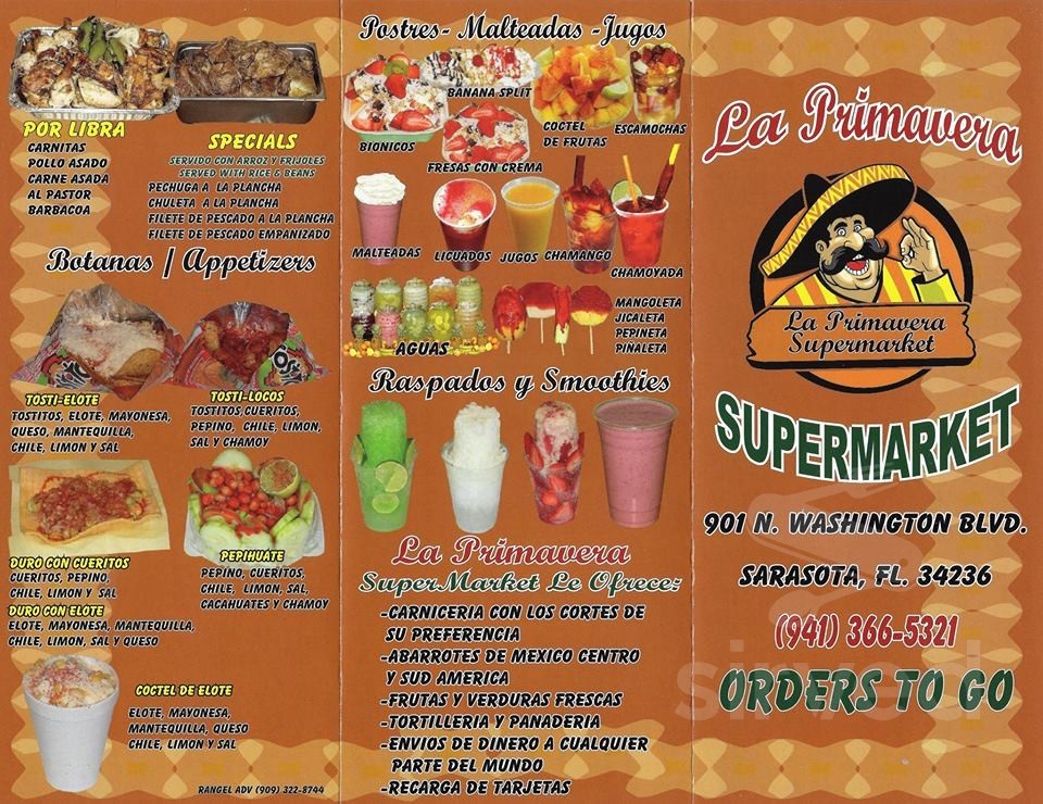 La Primavera Supermarket & Restaurant menu in Sarasota, Florida, USA