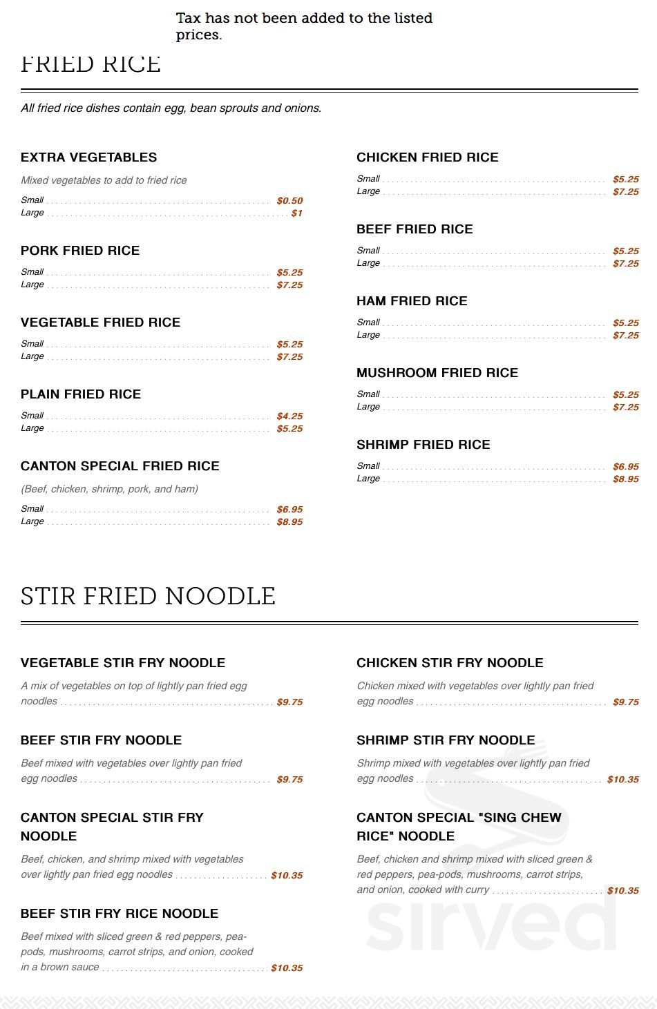 Menu for Canton Chinese Restaurant in Flint, MI | Sirved