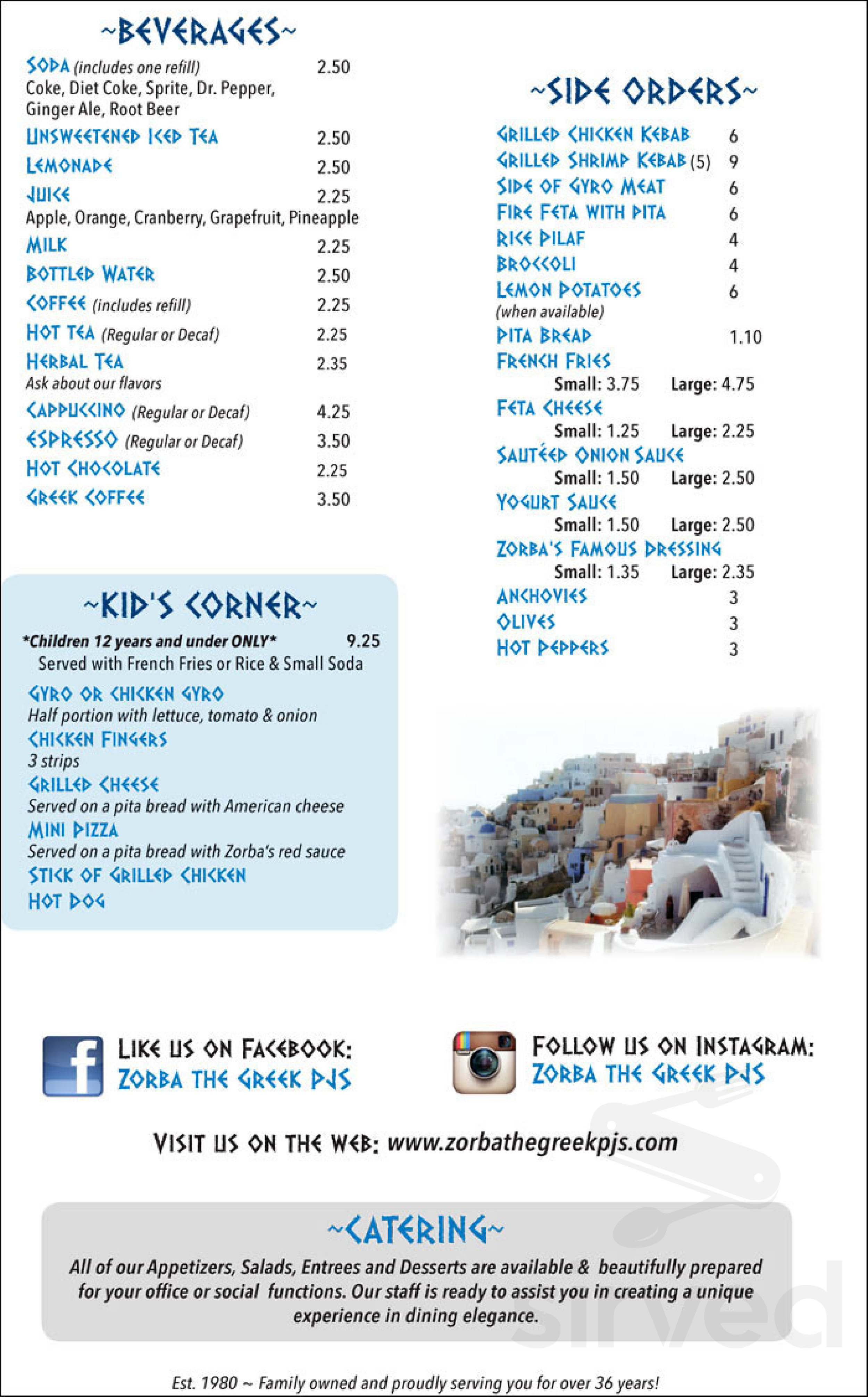 Zorba the Greek menu in Port Jefferson Station, New York, USA