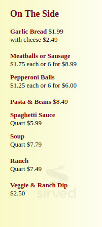 Valerio's Italian Restaurant & Pizzeria menu in Erie, Pennsylvania, USA
