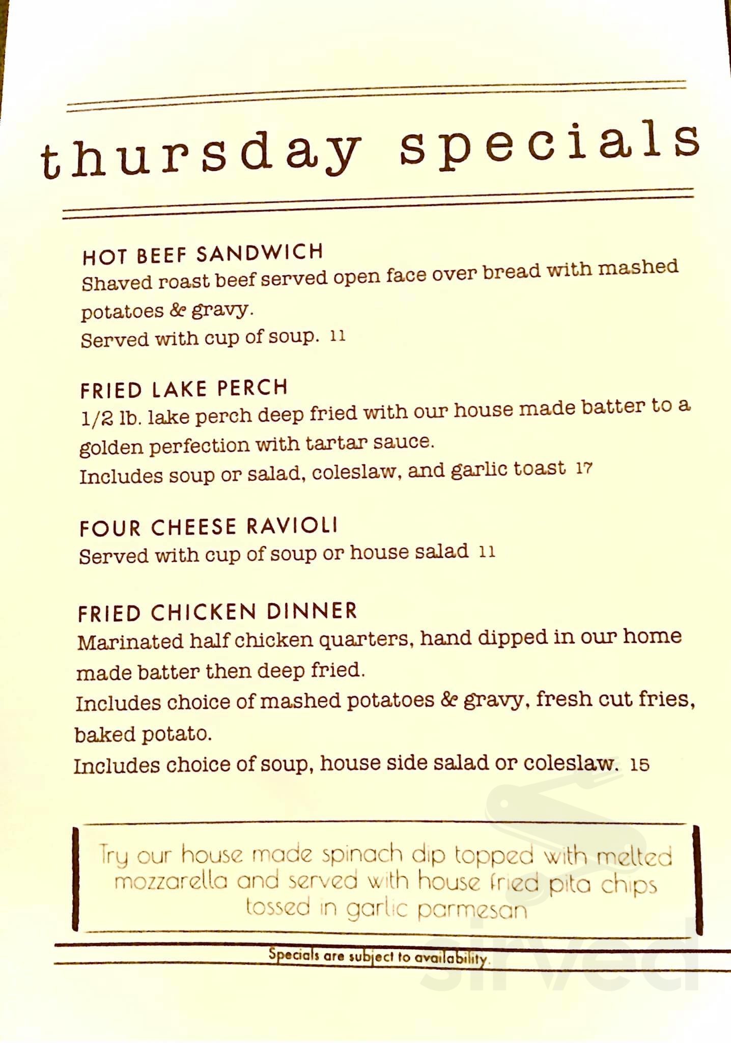 Red Baron Tavern menu in Edgerton, Wisconsin, USA