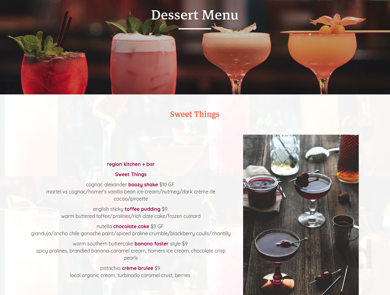 Region Kitchen and Bar menu in Barrington, Illinois, USA