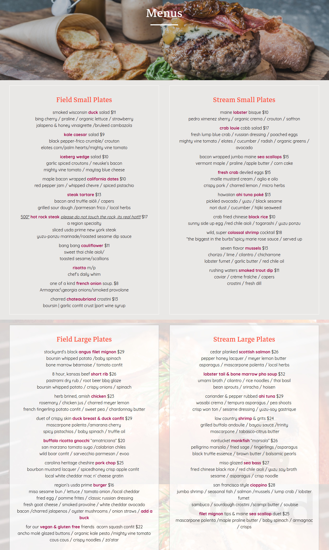 Region Kitchen and Bar menu in Barrington, Illinois, USA