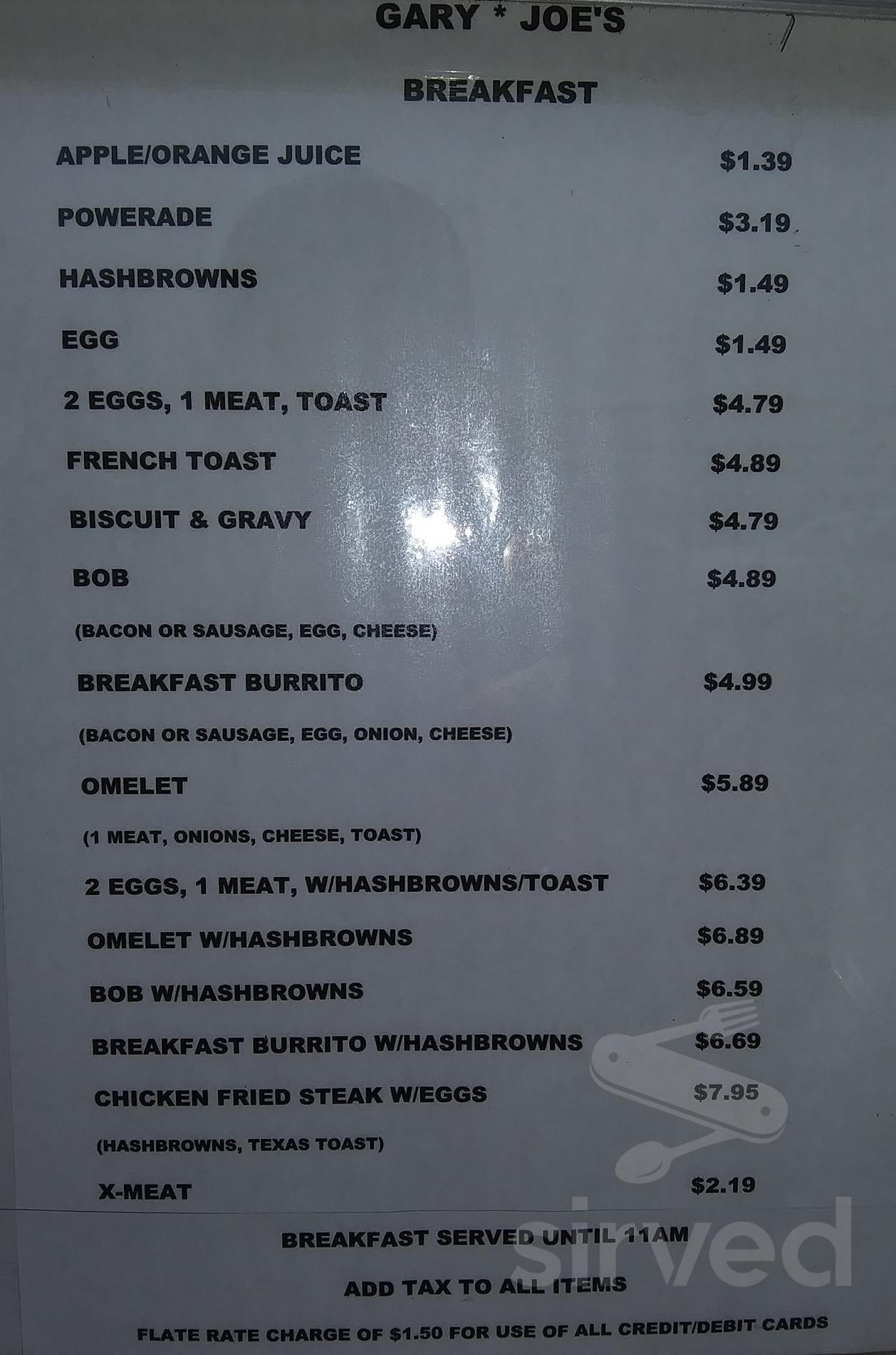 Gary Joe's menus in Stephenville, Texas, United States