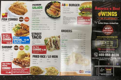 America's Best Wings menu in Lewisville, Texas, USA