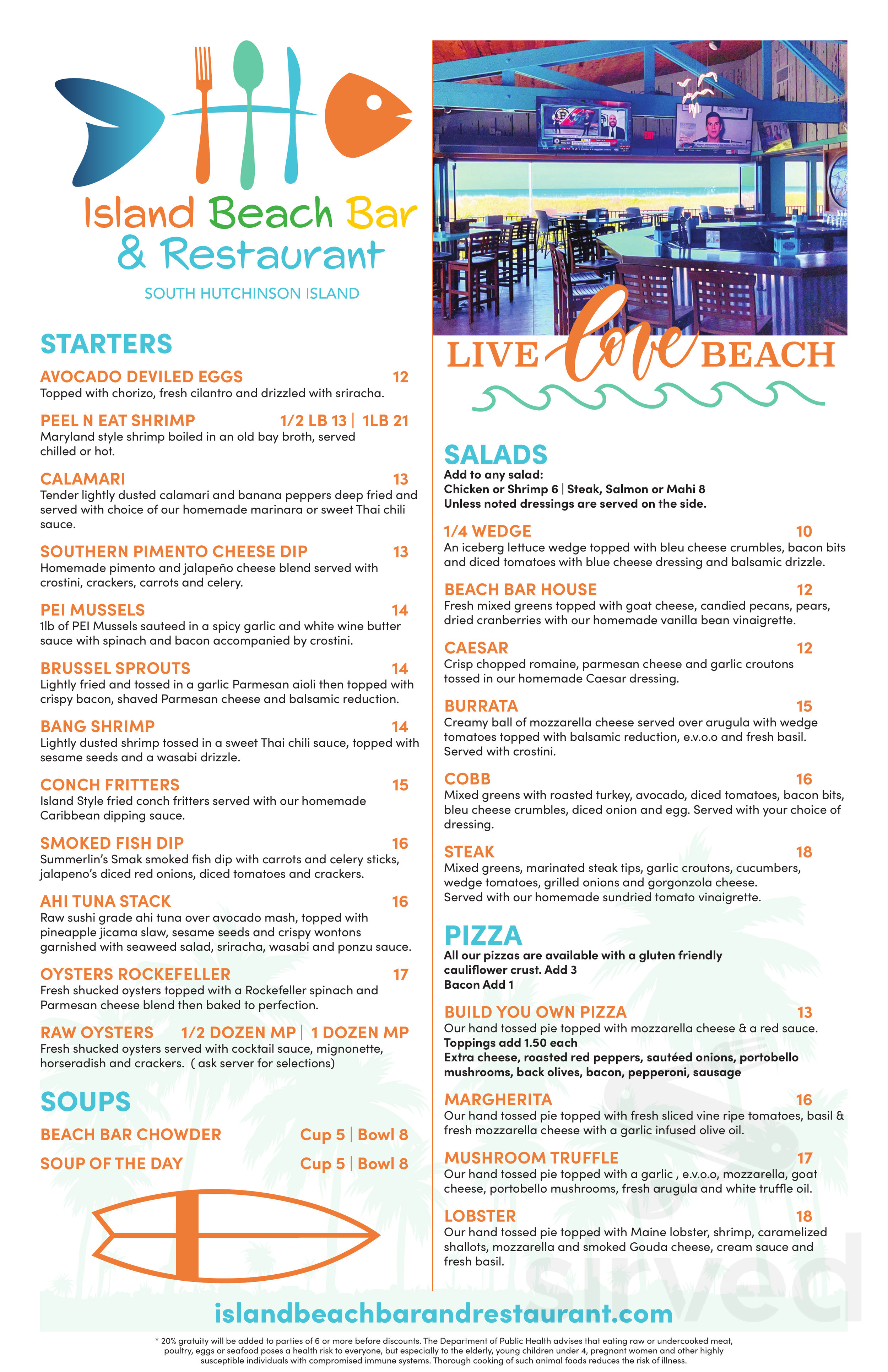 Island Beach Bar and Restaurant menu in Fort Pierce, Florida, USA