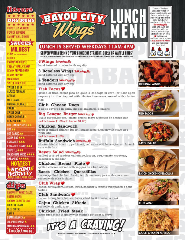 Menu - Houston TX's Bayou City Wings | Sirved