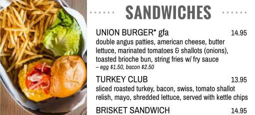 Menu for Union Bar & Soda Fountain in Fort Collins, CO | Sirved
