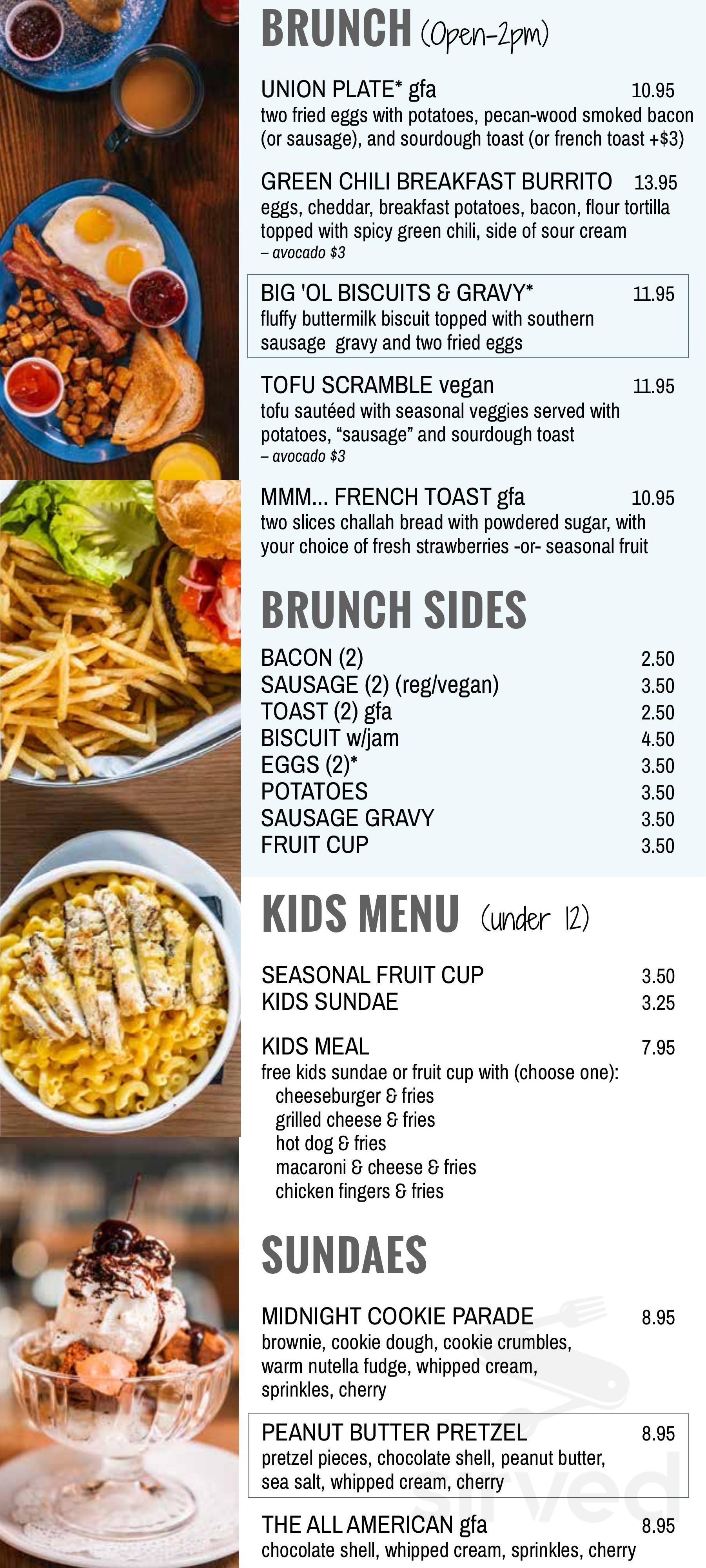 Menu for Union Bar & Soda Fountain in Fort Collins, CO | Sirved