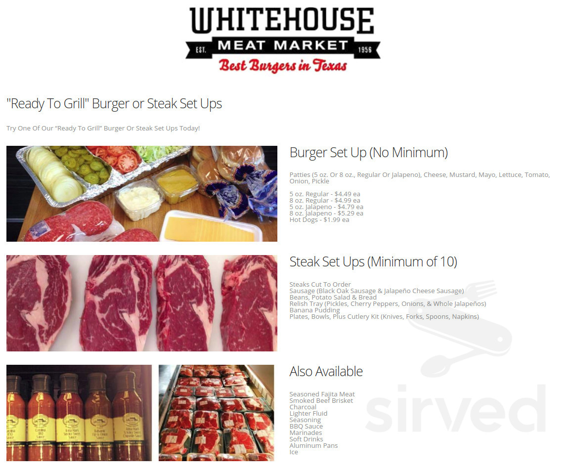 Menu for White House Meat Market Parks Legado in Odessa, TX | Sirved