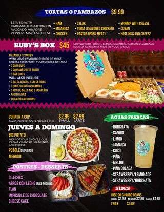 Ruby's Mexican Restaurant menu in Tyler, Texas, USA