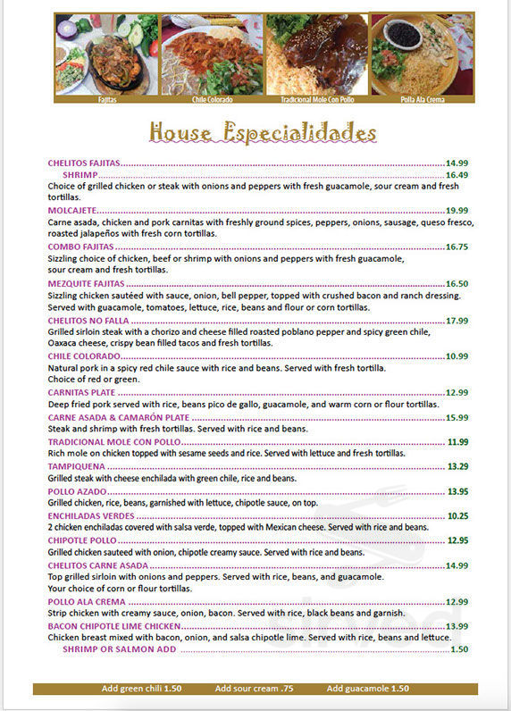 Chelitos Mexican Restaurant menu in Estes Park, Colorado, USA