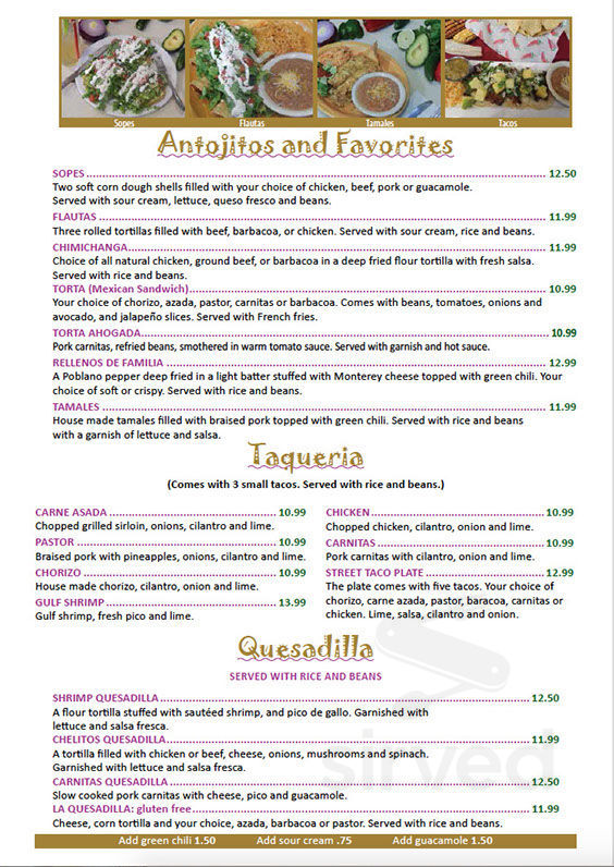 Chelitos Mexican Restaurant menu in Estes Park, Colorado, USA