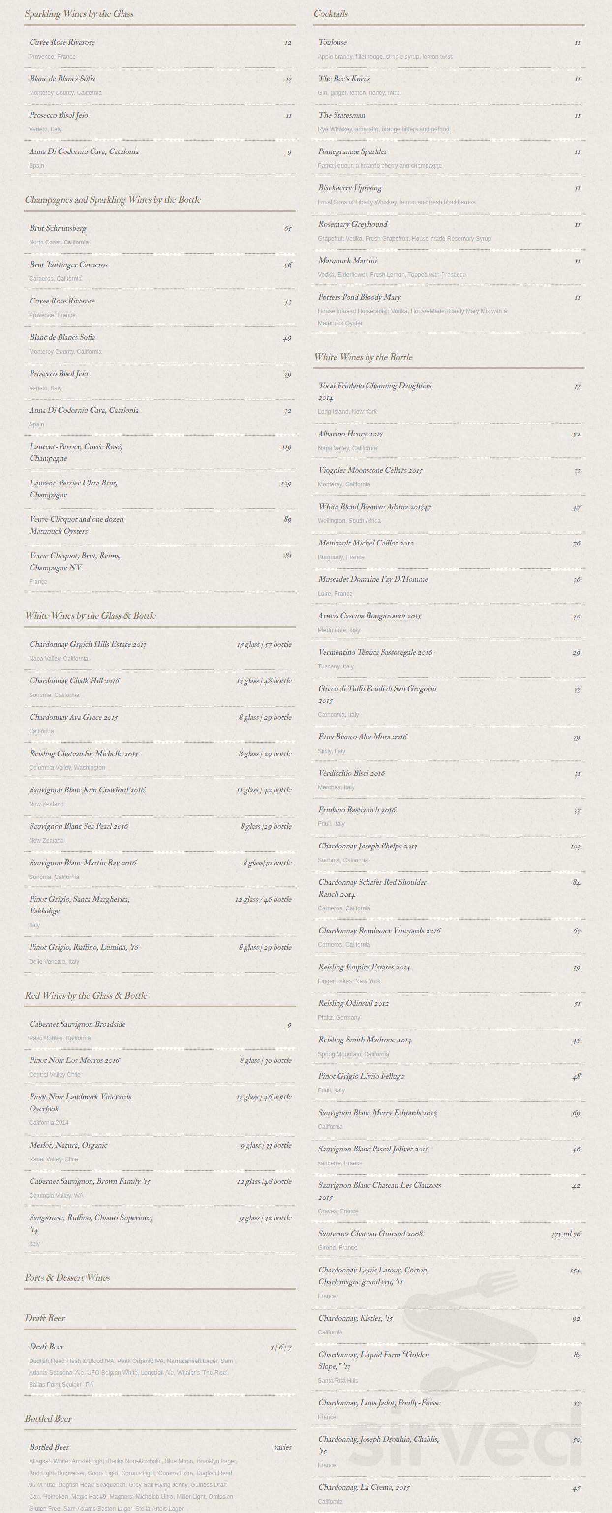 Matunuck Oyster Bar menu in Wakefield, Rhode Island, USA