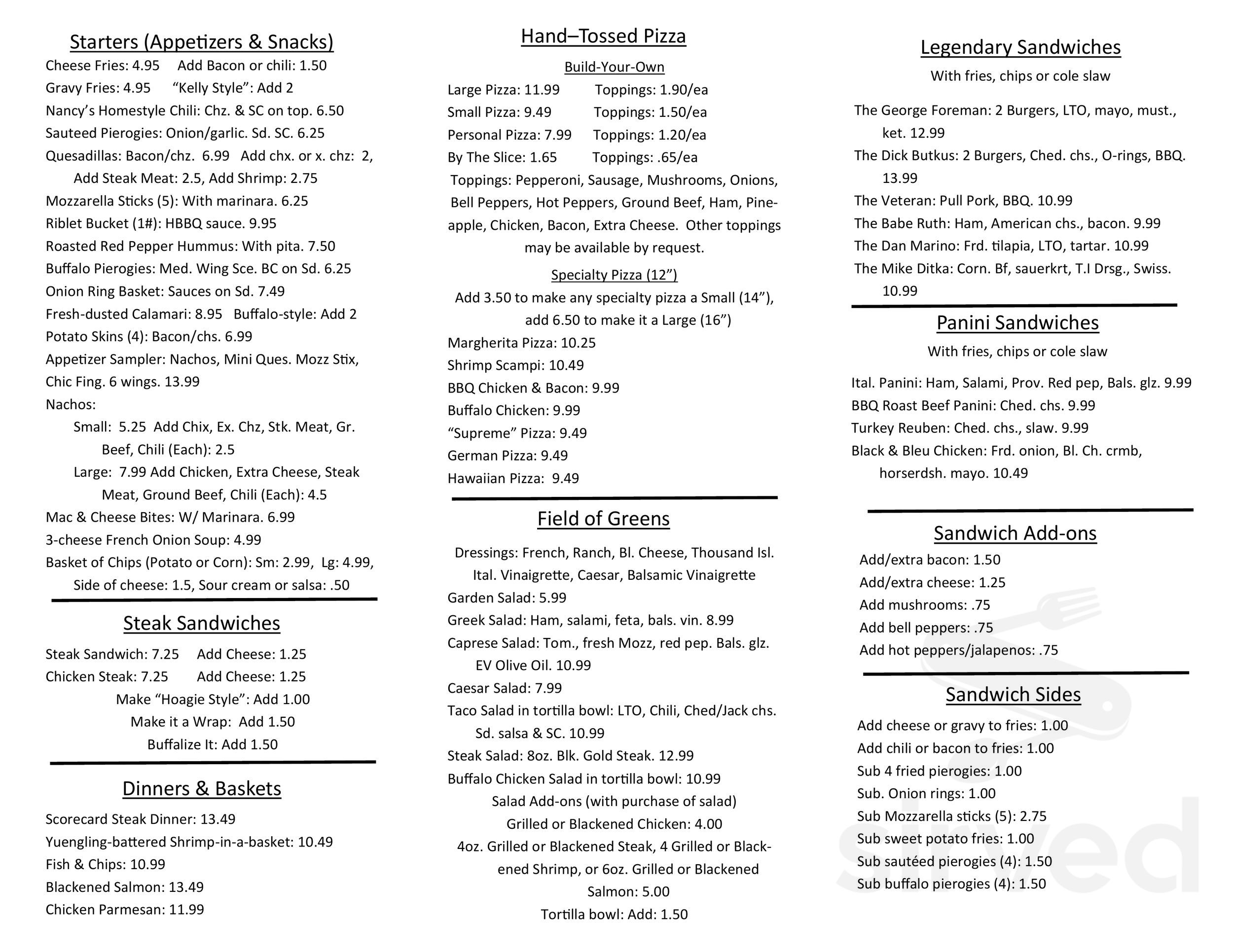 Menu - Wind Gap PA's Scorecard Sports Bar & Grill | Sirved