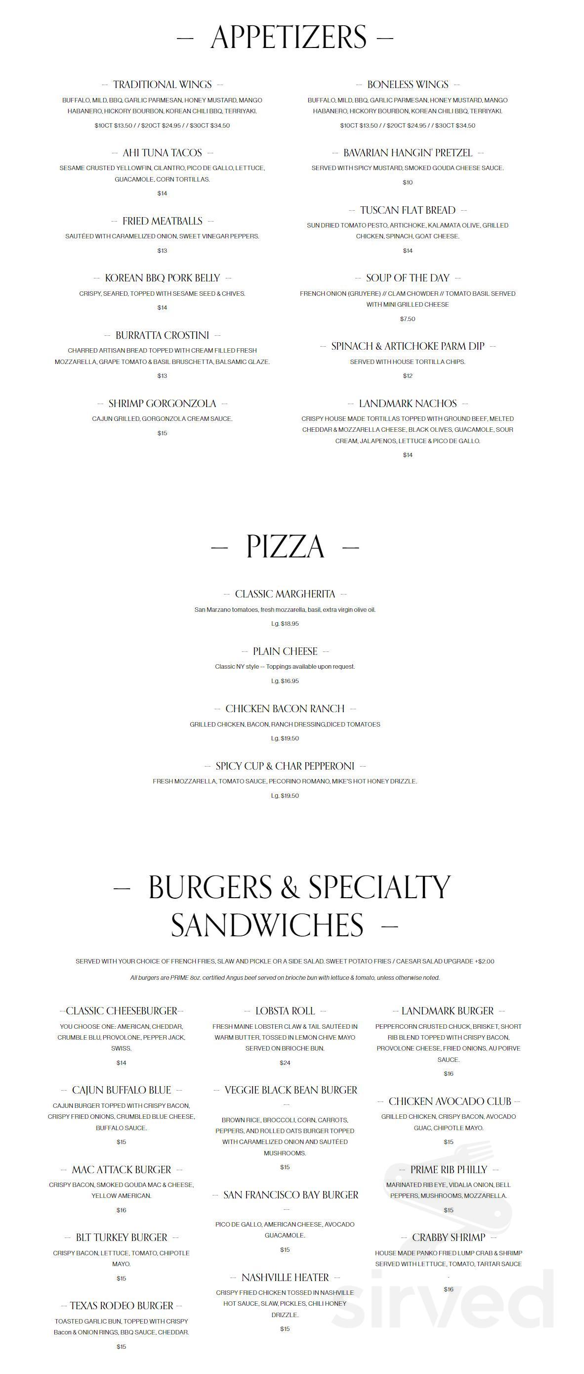 Landmark Grill menu in Lagrangeville, New York, USA