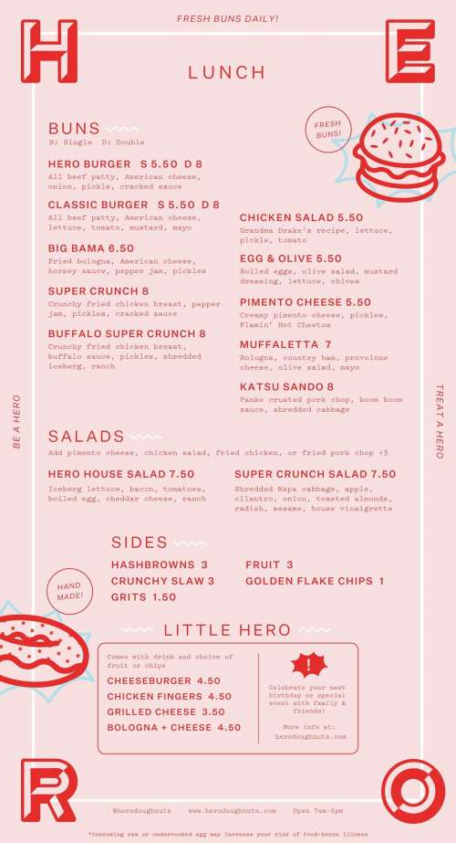 Hero Doughnuts menu in Homewood, Alabama, USA