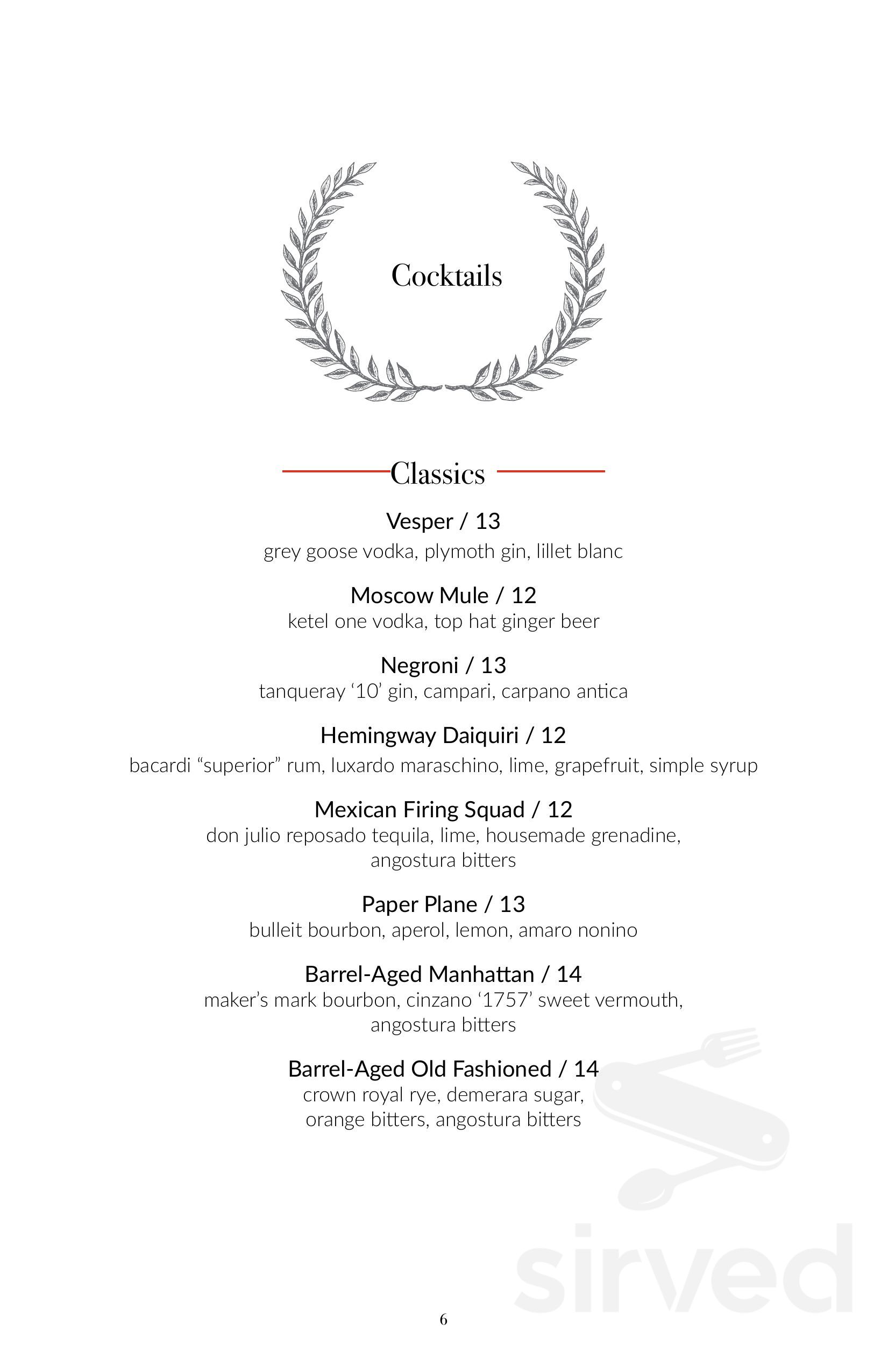 Six Seven Restaurant menu in Seattle, Washington, USA