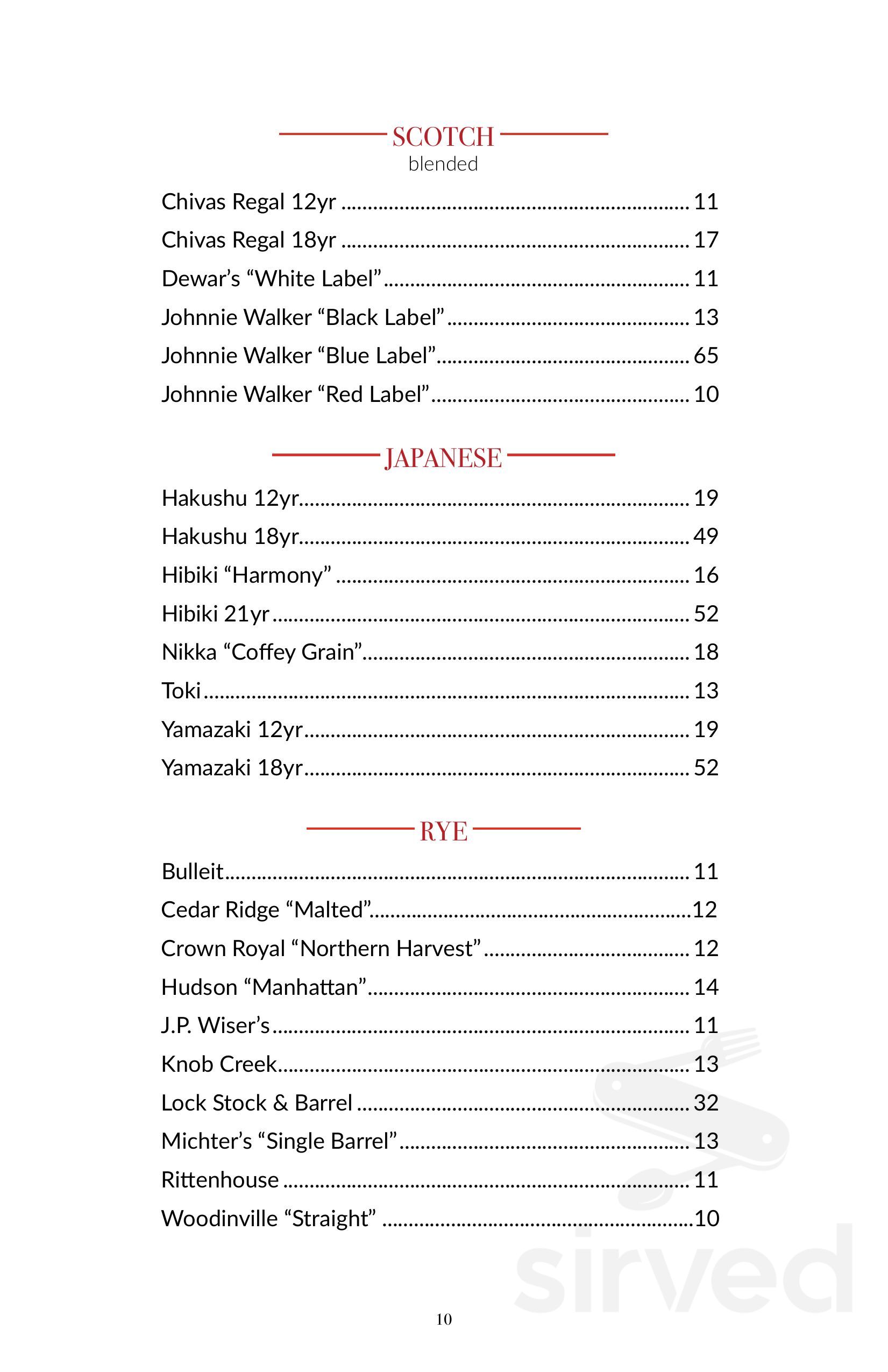 Six Seven Restaurant menu in Seattle, Washington, USA